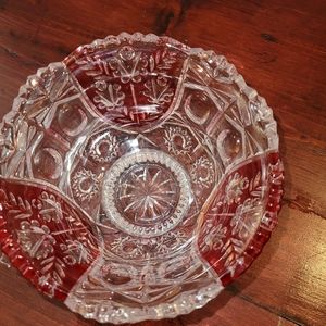 Accents | Vintage Bohemian Red Crystal Bowl W Flower Panels Sawtooth ...